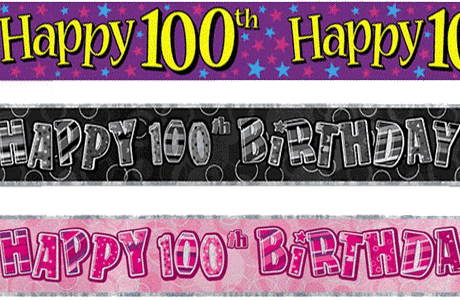 Blue Glitz Happy 100th Birthday Holographic Foil Banner 274cm | Partyrama