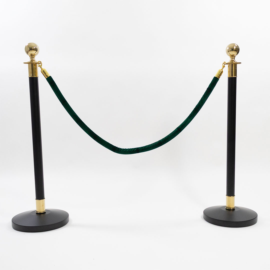 2 Golden Finish Black Stanchion Poles with 1 Dark Green Velvet Rope ...