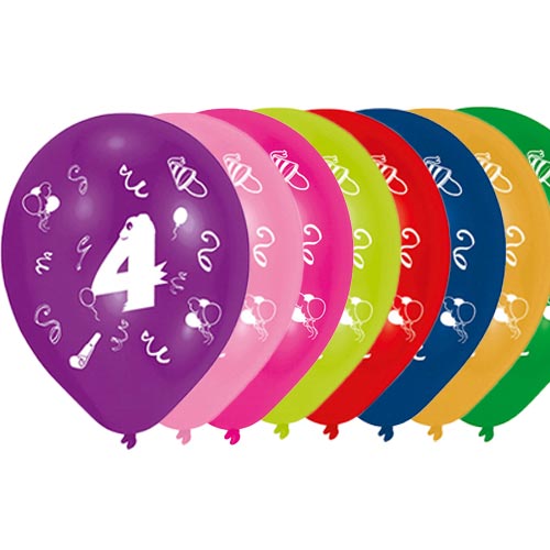 Age 4 Two-Sided Print Assorted Latex Balloons 25cm / 10 in - Pack of 8 ...