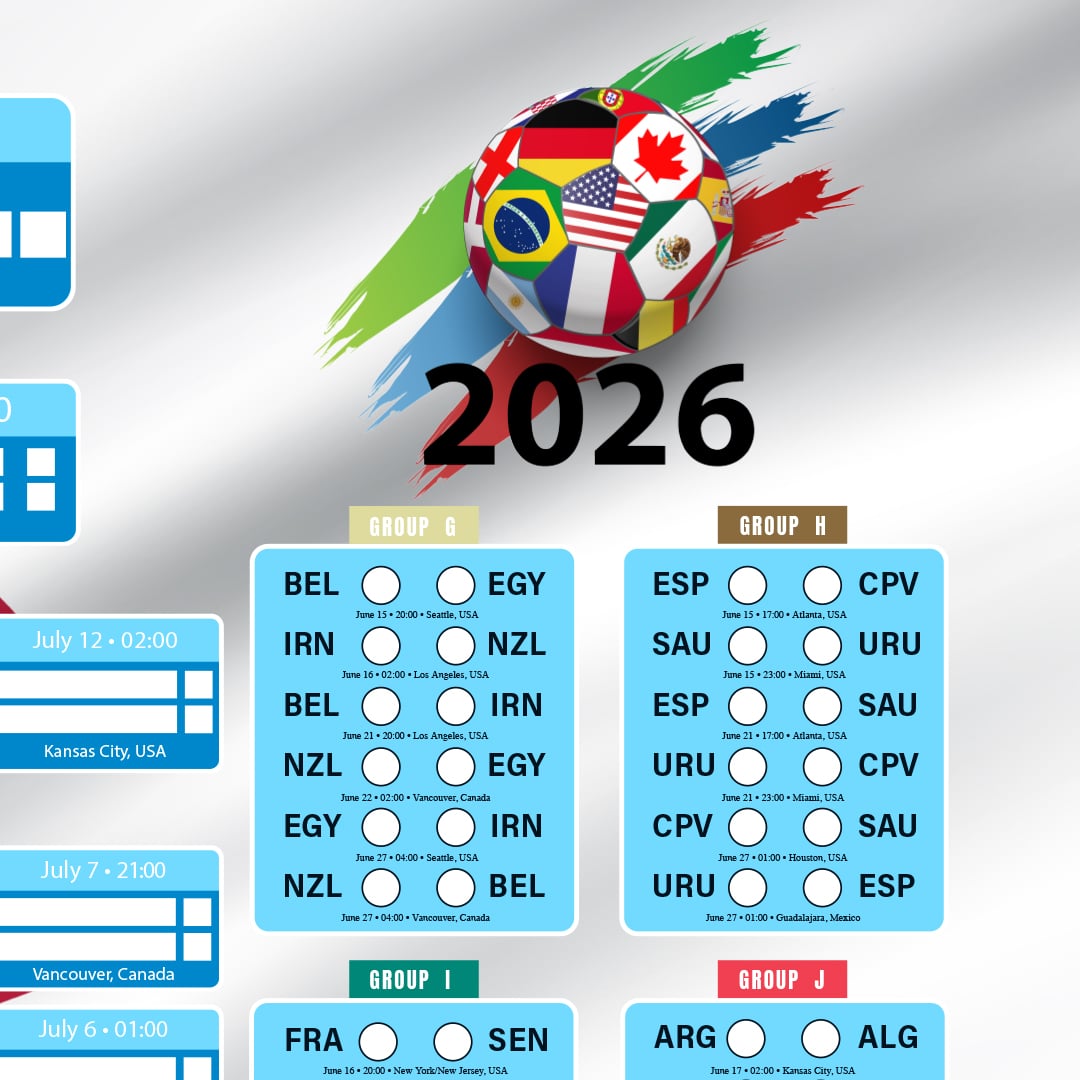 Algeria Flag World Football Championship Cup 2026 A0 Fixture Wall Chart ...