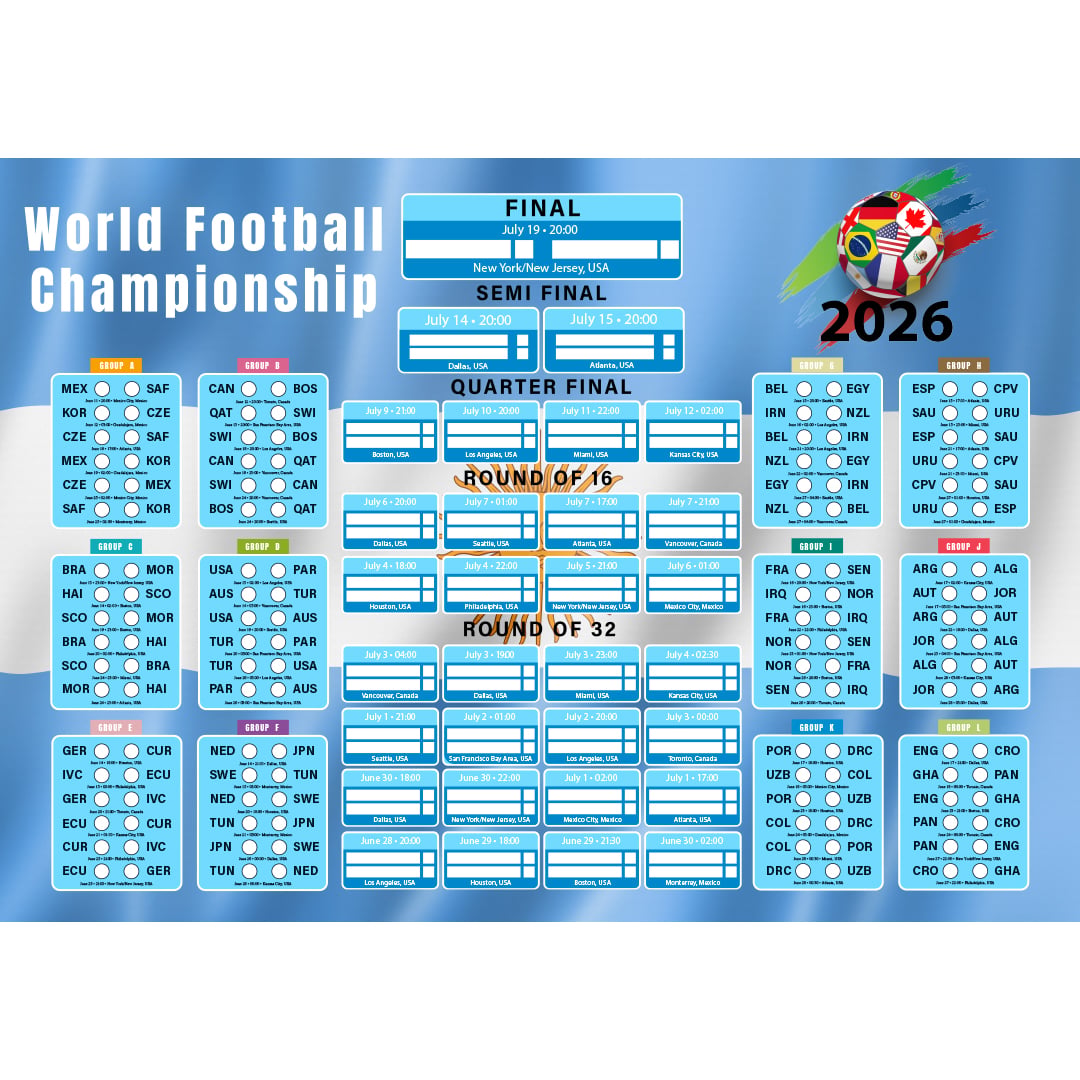Argentina Flag World Football Championship Cup 2026 A0 Fixture Wall ...