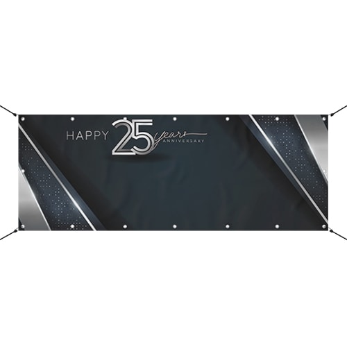 Black & Silver Happy 25th Anniversary Design Large Personalised Banner ...