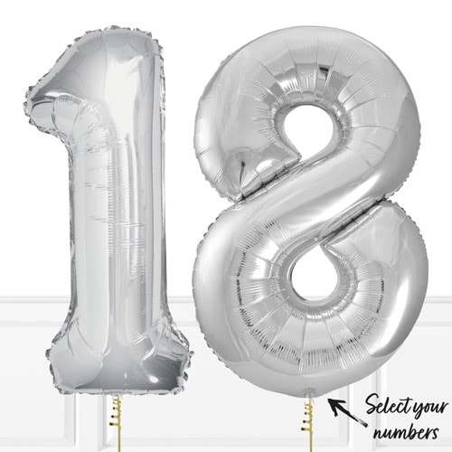 Inflated Silver Birthday Balloon Numbers | Partyrama