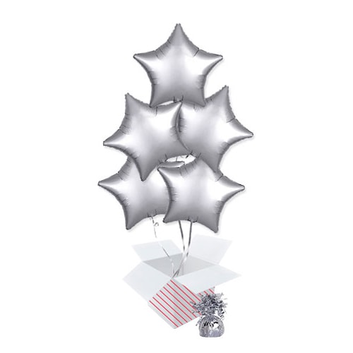 Platinum Silver Satin Luxe Star Foil Helium Balloon Bouquet 5