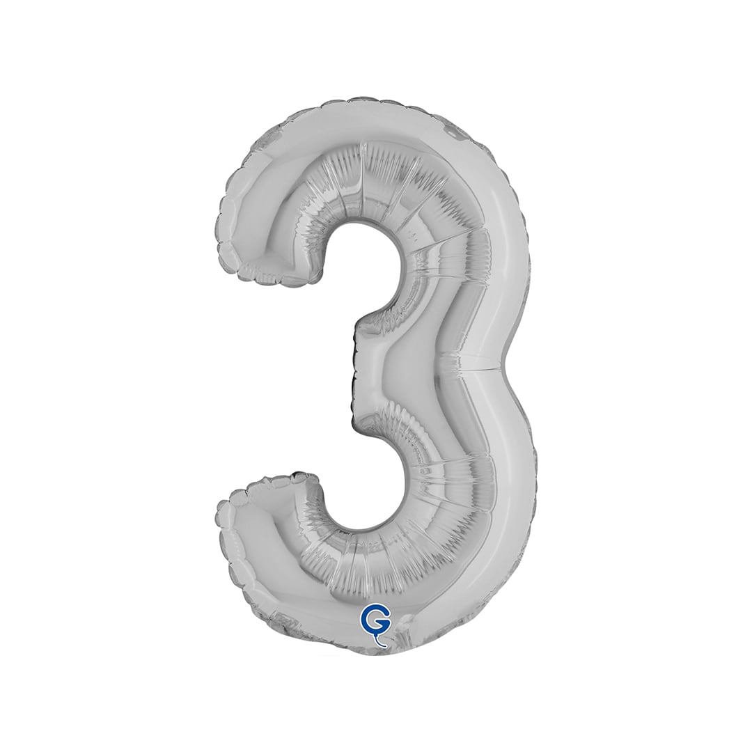 Silver Number 3 Mini Air Fill Foil Balloon 36cm / 14 in | Partyrama