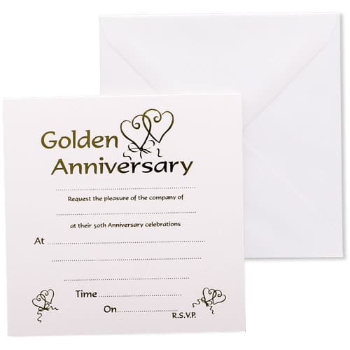Golden Anniversary Invitations With Envelopes Pack Of 10 Partyrama Golden Anniversary Invitations With Envelopes Pack Of 10 Partyrama