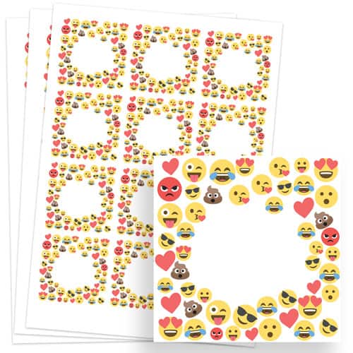 Emoji Design 65mm Square Sticker sheet of 12 | Partyrama