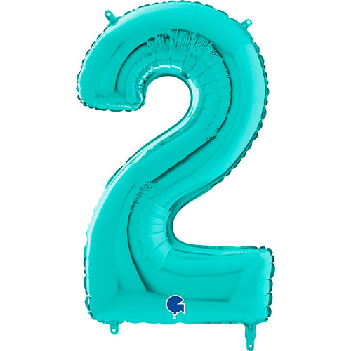 Turquoise Blue Number 2 Helium Foil Giant Balloon 66cm / 26 in | Partyrama