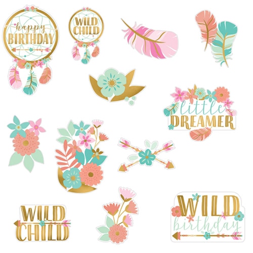Boho Birthday Girl Cardboard Cutouts Decorations - Pack of 12 | Partyrama