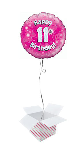 Pink Happy 11th Birthday Holographic Round Foil Helium Balloon ...