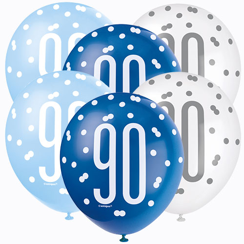 Blue Glitz Age 90 Assorted Biodegradable Latex Balloons 30cm / 12 in ...
