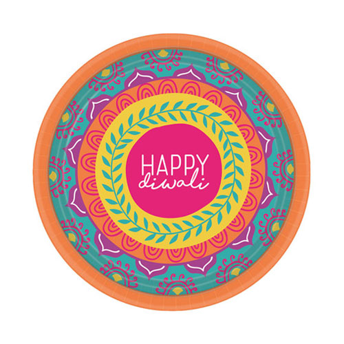 Diwali Round Paper Plates 18cm - Pack of 8 | Partyrama