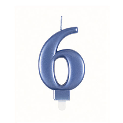 Metallic Steel Blue Number 6 Birthday Candle 9cm | Partyrama
