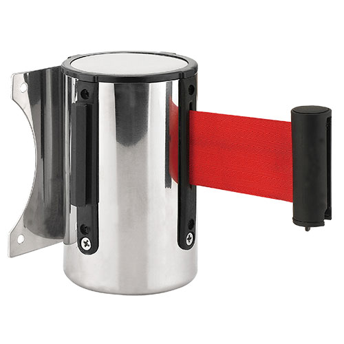 Silver Metal Wall Retractable Barrier Unit With 2m Red Belt | Partyrama