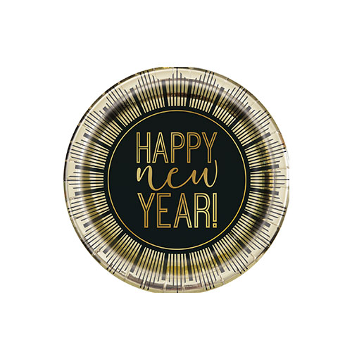 Roaring New Year Metallic Round Paper Plates 17cm - Pack of 8 | Partyrama