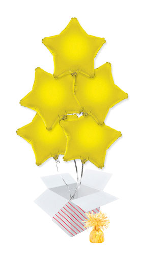 Yellow Star Foil Helium Balloon Bouquet - 5 Inflated Balloons In A Box ...