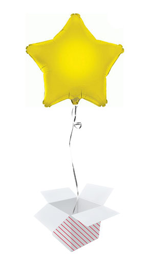 Yellow Star Foil Helium Balloon - Inflated Balloon in a Box | Partyrama
