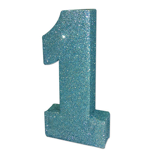 Number 1 Baby Blue Glitter Table Decoration 20cm | Partyrama