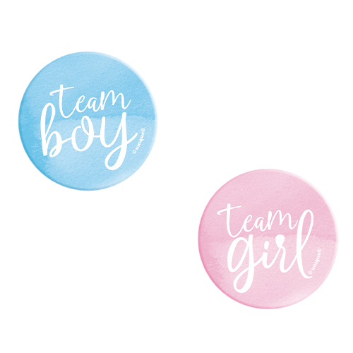 Team Boy or Girl Gender Reveal Buttons - Pack of 10 | Partyrama