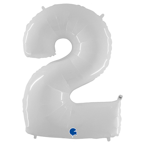 White Number 2 Helium Foil Giant Balloon 102cm / 40 in | Partyrama