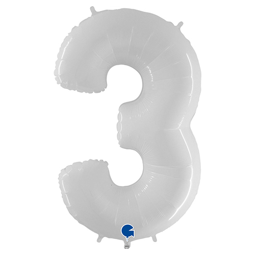 White Number 3 Helium Foil Giant Balloon 102cm / 40 in | Partyrama