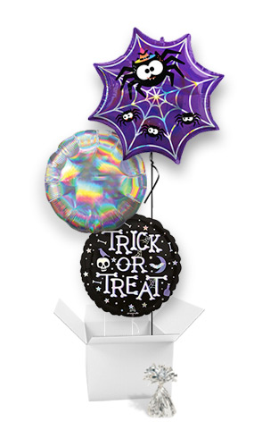 Halloween Iridescent Spider Web Balloon Bouquet - 3 Inflated Balloons ...