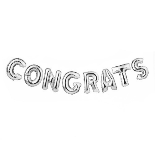 Metallic Silver Congrats Air Fill Foil Balloon Kit 35cm | Partyrama
