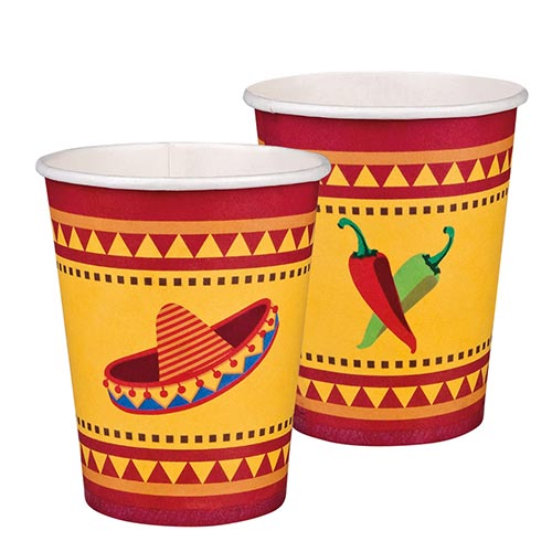 Mexican Fiesta Biodegradable Paper Cups 210ml - Pack of 10 | Partyrama