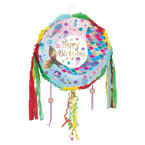 Happy Birthday Iridescent Shimmering Mermaid Pull String Pinata | Partyrama