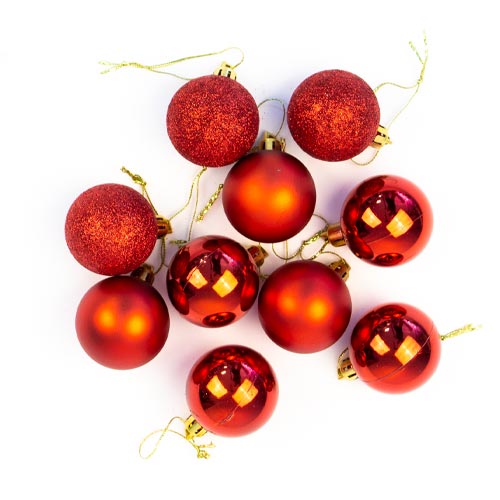 Assorted Christmas Red Baubles 4cm Pack of 10 Tree Decorations | Partyrama