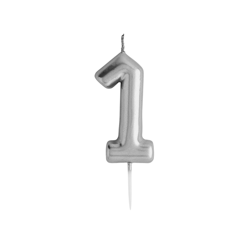 Metallic Silver Number 1 Shaped Candle | Partyrama