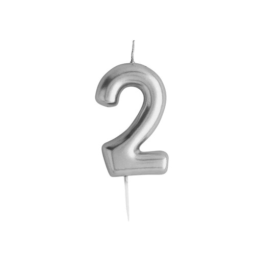 Metallic Silver Number 2 Shaped Candle | Partyrama