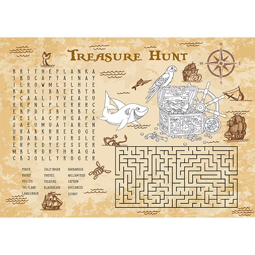 A4 Pirate Kids Activity Placemat Sheet | Partyrama