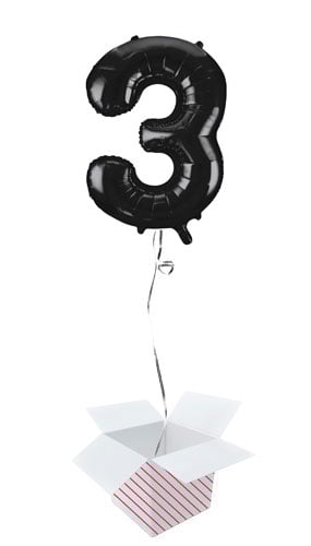 Black Number 3 Helium Foil Giant Balloon - Inflated Balloon in a Box ...
