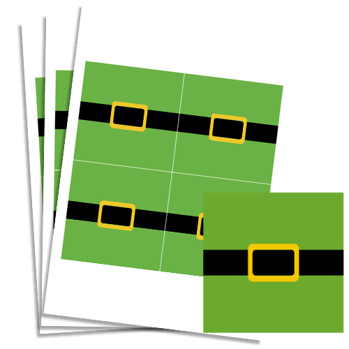 Christmas Elf Belt Square Stickers 95mm - Sheet of 4 | Partyrama