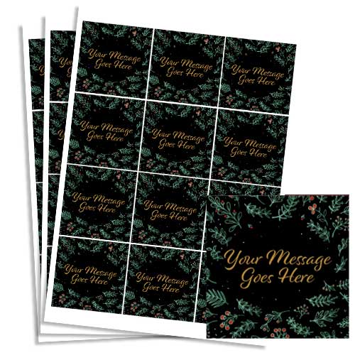Personalised Christmas Black Square Stickers 65mm - Sheet of 12 | Partyrama