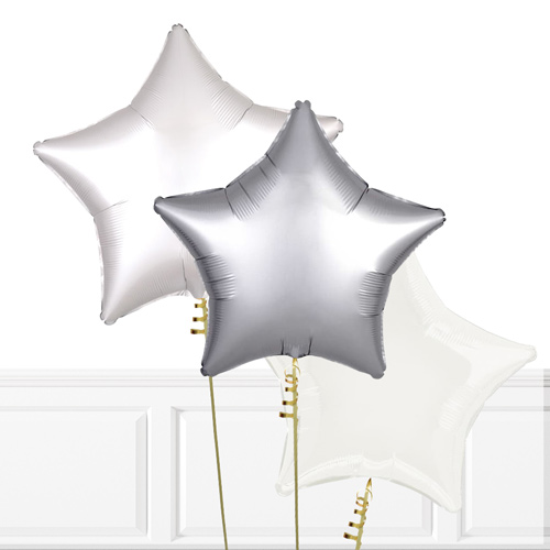 White & Platinum Silver Foil Star Trio Balloons | Partyrama