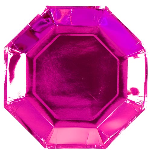 Hot Pink Metallic Octagon Shaped Paper Plates 23cm - Pack of 8 | Partyrama