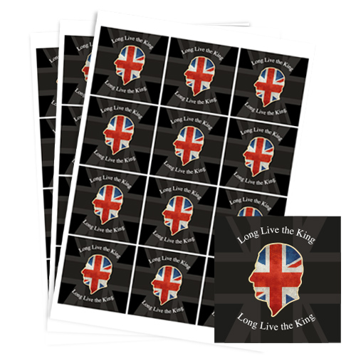 Black Long Live The King Union Jack Square Stickers 65mm - Sheet of 12 ...