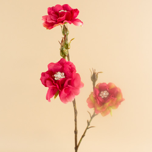 Hot Pink Mini Wild Rose with Gems Artificial Flower Decoration 65cm ...