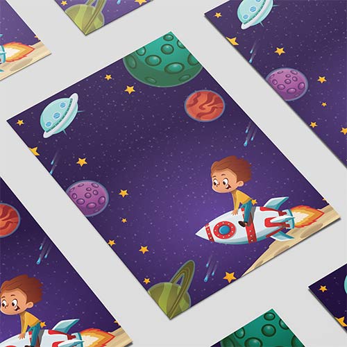 Outer Space Boy On a Rocket Design Poster PVC Party Sign Decoration ...