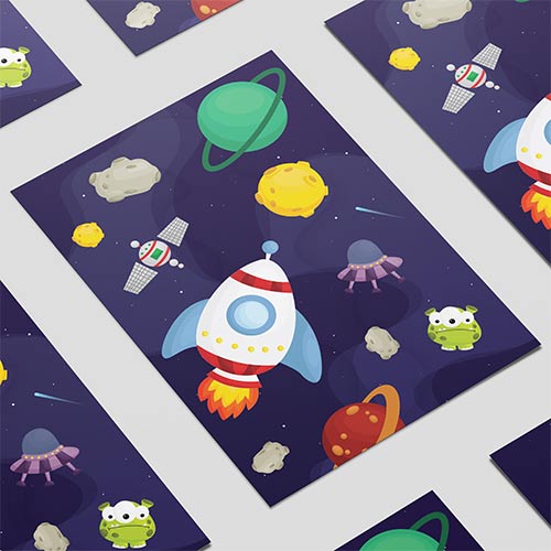 Outer Space Rocket & Planets Design Poster PVC Party Sign Decoration ...