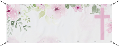 Christening Pink Floral Cross Design Small Personalised Banner – 4ft x ...