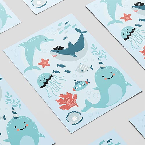 Ocean Party Blue Sea Creatures Design Poster PVC Party Sign Decoration ...