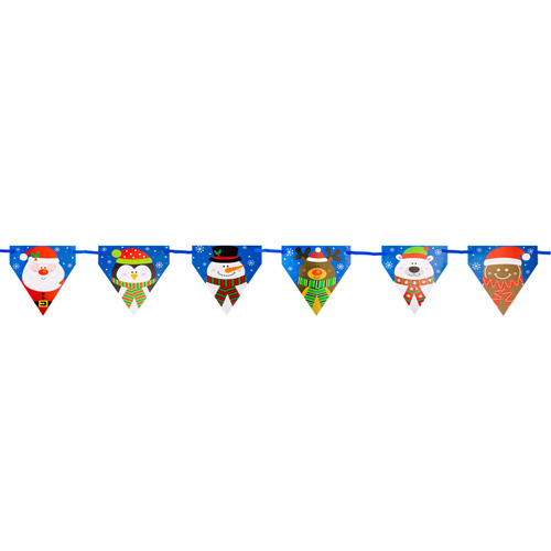 Christmas Characters Blue Paper Pennant Bunting 1.8m | Partyrama