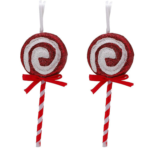 Christmas Red & White Glitter Lollipop Hanging Tree Decorations - Pack ...