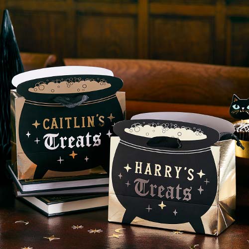 Witch's Cauldron Black & Gold Foil Customisable Halloween Party Bags ...