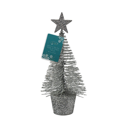 Silver Glitter Bottle Brush Christmas Tree Decoration 14cm | Partyrama