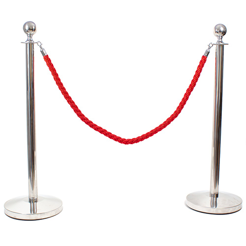 2 Prestige Chrome Poles With 1 Red Braided Rope | Partyrama
