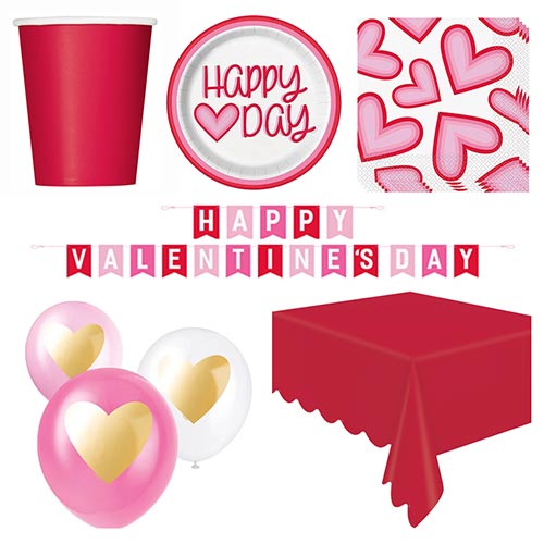 Retro Valentine Hearts 8 Person Deluxe Party Pack | Partyrama